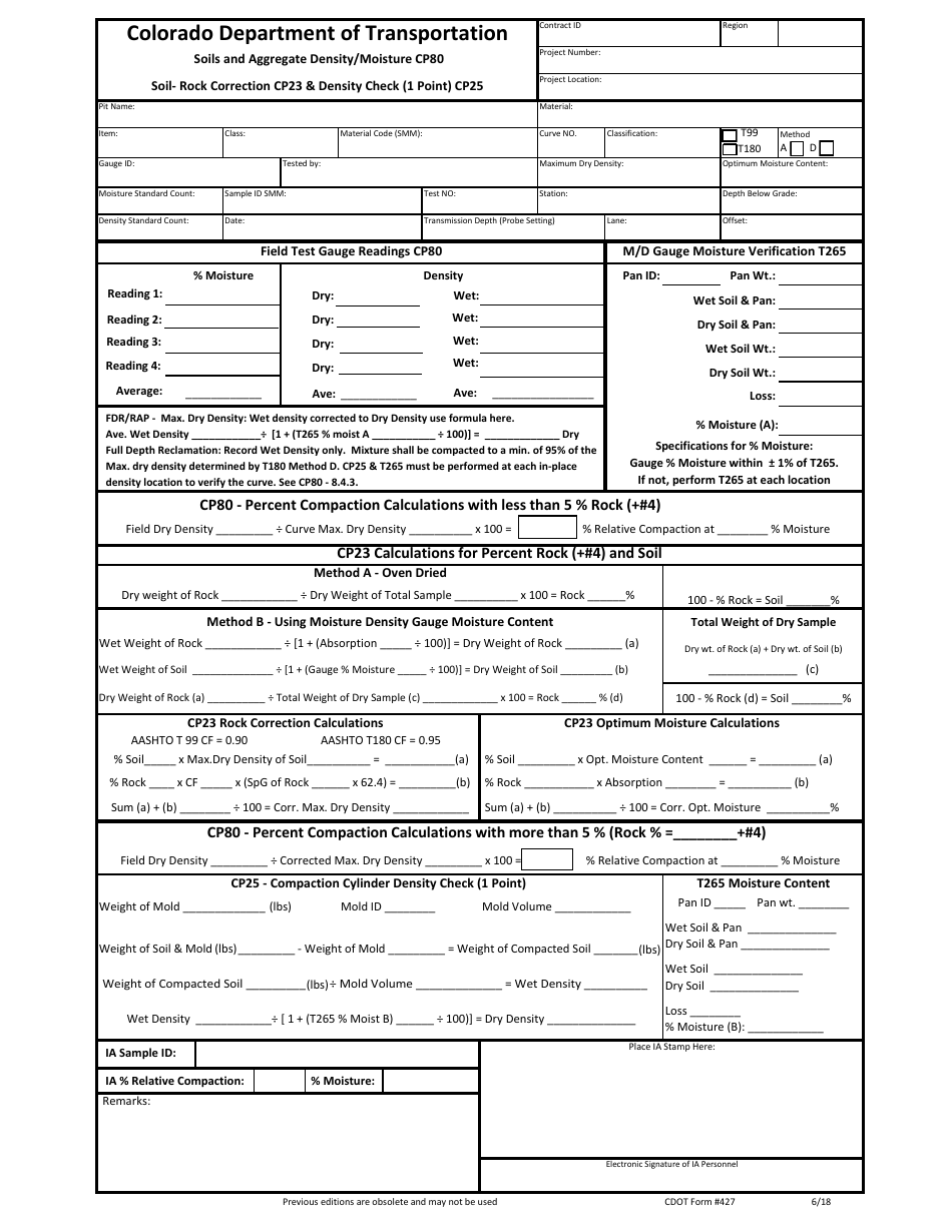CDOT Form 427 - Fill Out, Sign Online and Download Fillable PDF ...