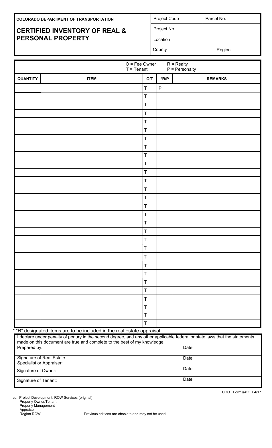 CDOT Form 433 - Fill Out, Sign Online and Download Fillable PDF ...