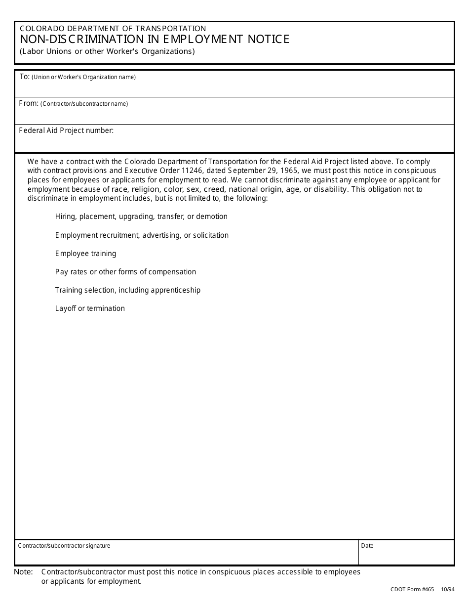 CDOT Form 465 - Fill Out, Sign Online and Download Printable PDF ...