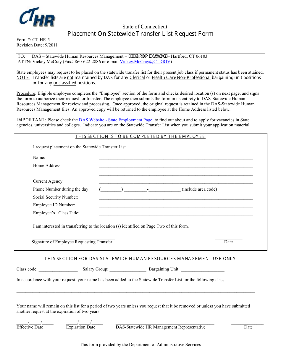 Form CT-HR-5 - Fill Out, Sign Online and Download Fillable PDF ...