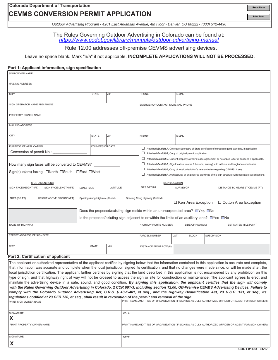 CDOT Form 1433 - Fill Out, Sign Online and Download Fillable PDF ...
