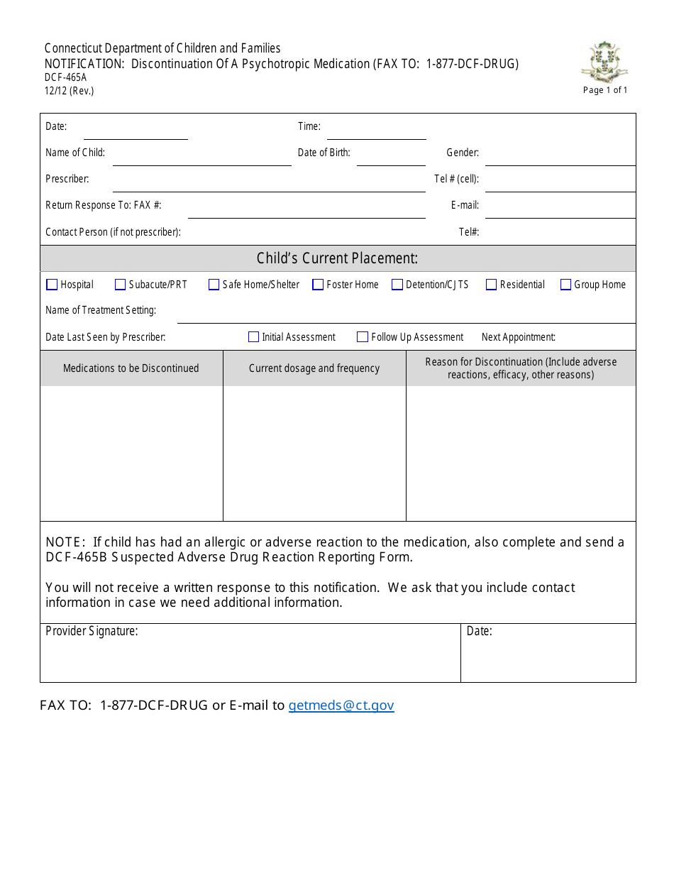 Form DCF-465A - Fill Out, Sign Online and Download Fillable PDF ...