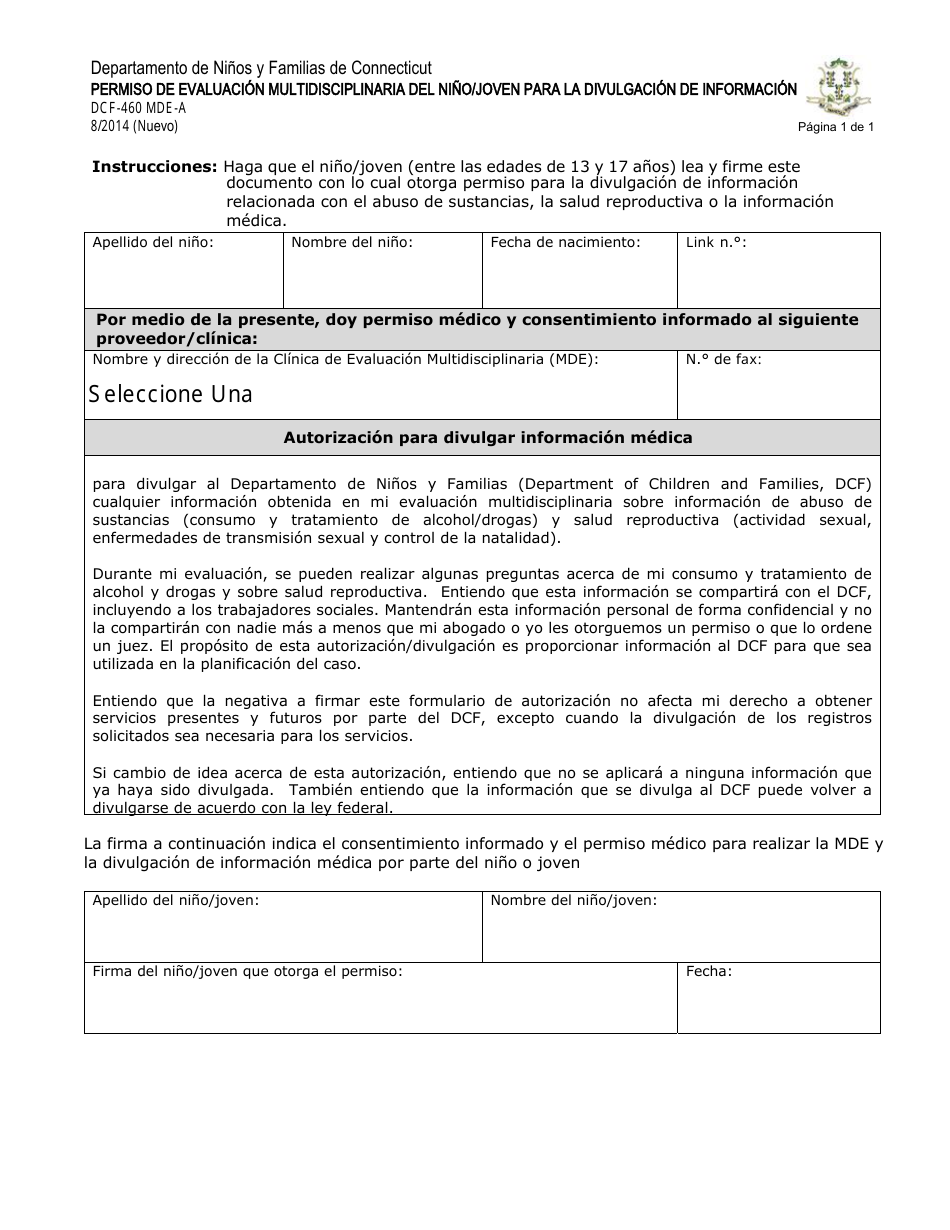 Formulario DCF-460 MDE-A (ES) - Fill Out, Sign Online and Download ...