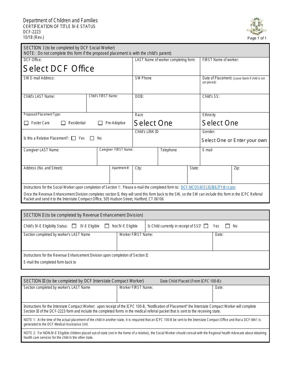 Form DCF-2223 - Fill Out, Sign Online and Download Fillable PDF ...