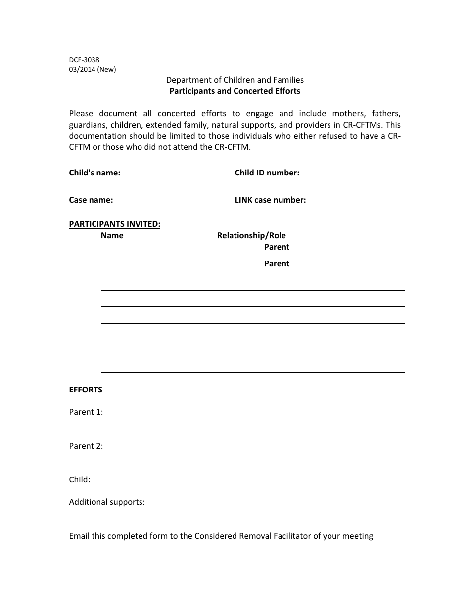 Form DCF-3038 - Fill Out, Sign Online and Download Printable PDF ...