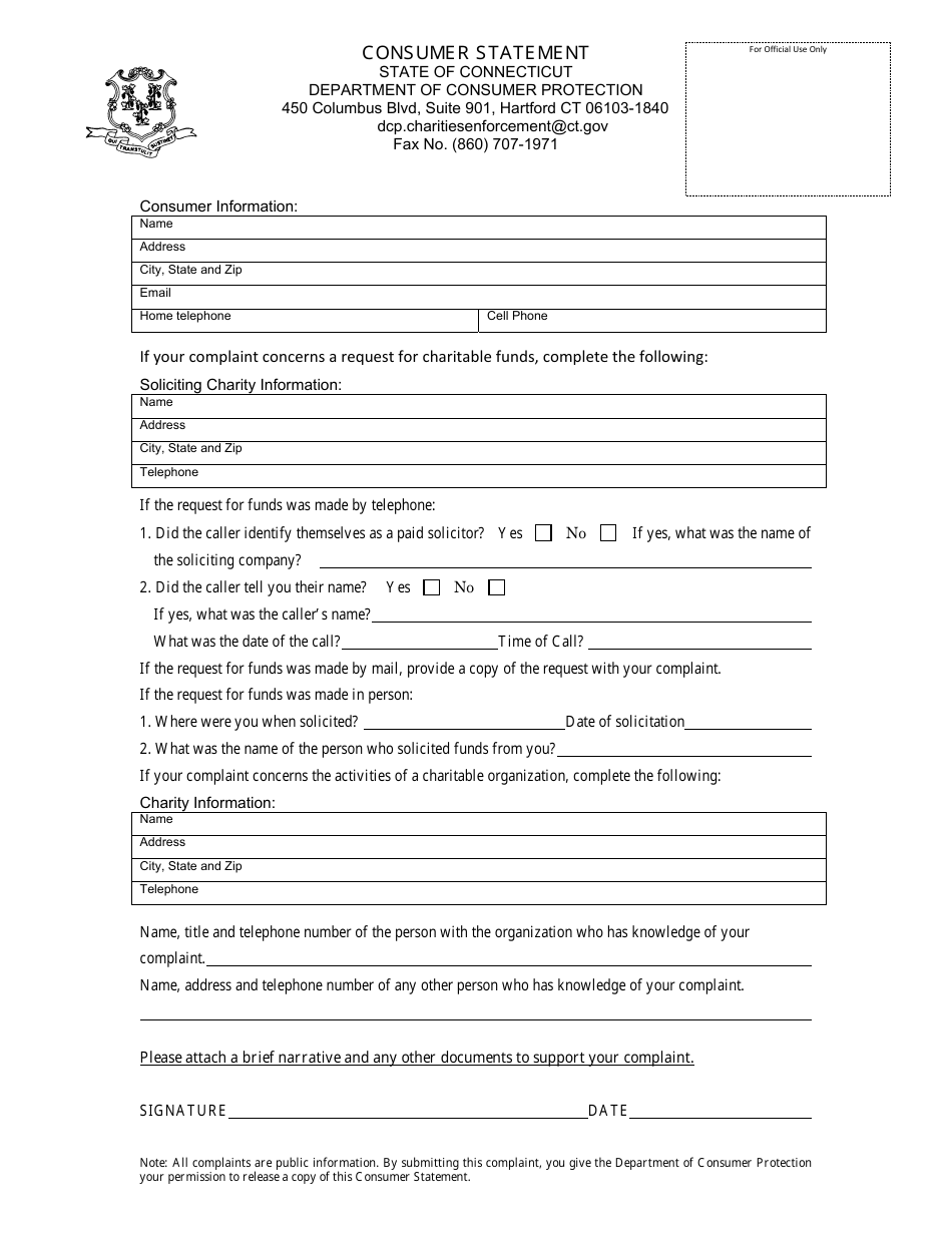 Connecticut Consumer Statement - Public Charities/Solicitors - Fill Out ...