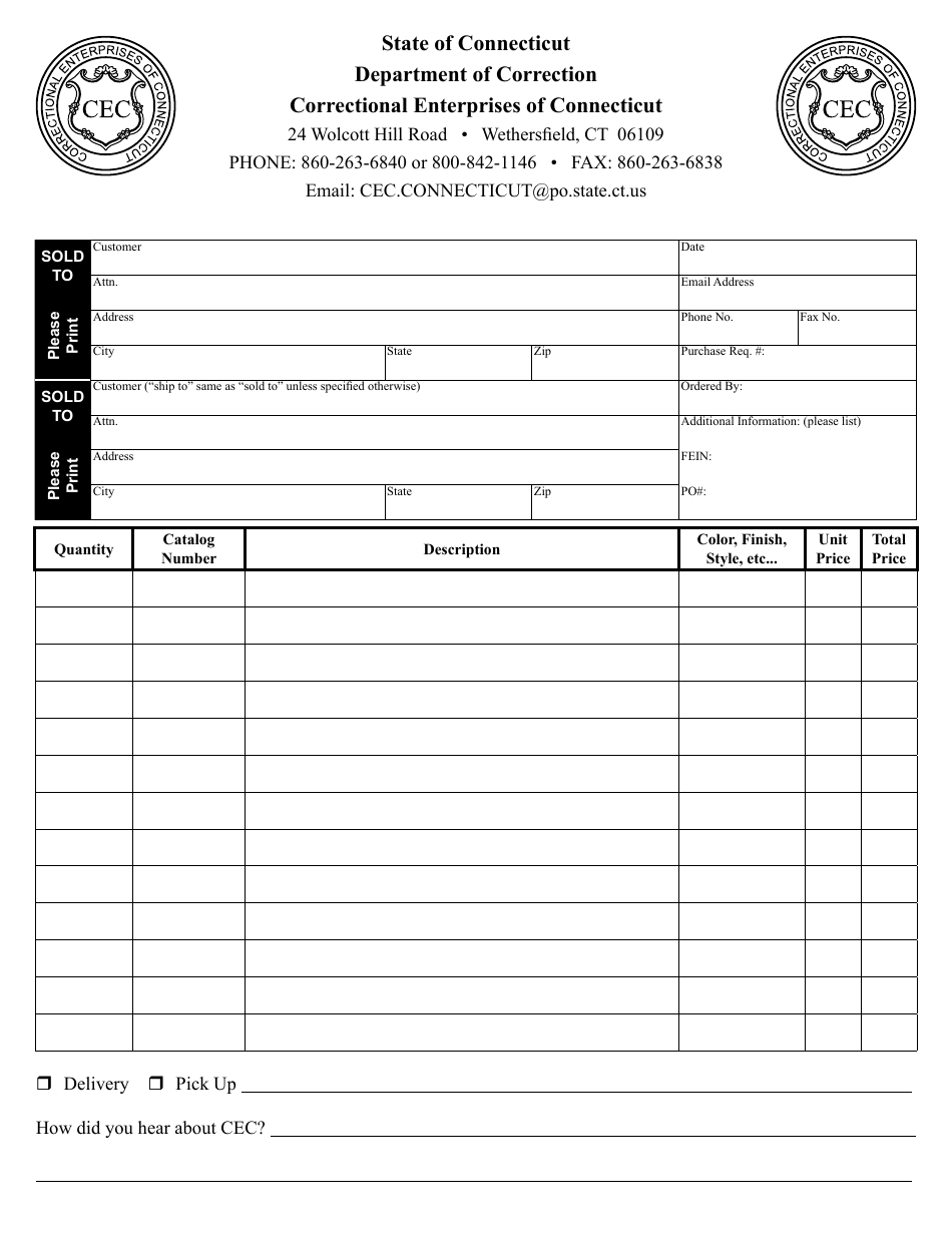 Connecticut Correctional Enterprise Order Form - Fill Out, Sign Online ...