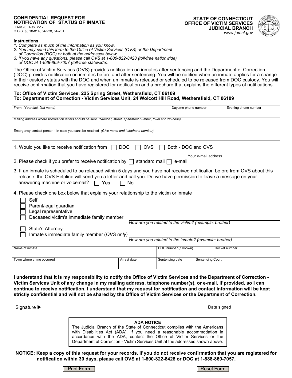 Form JD-VS-5 - Fill Out, Sign Online and Download Fillable PDF ...