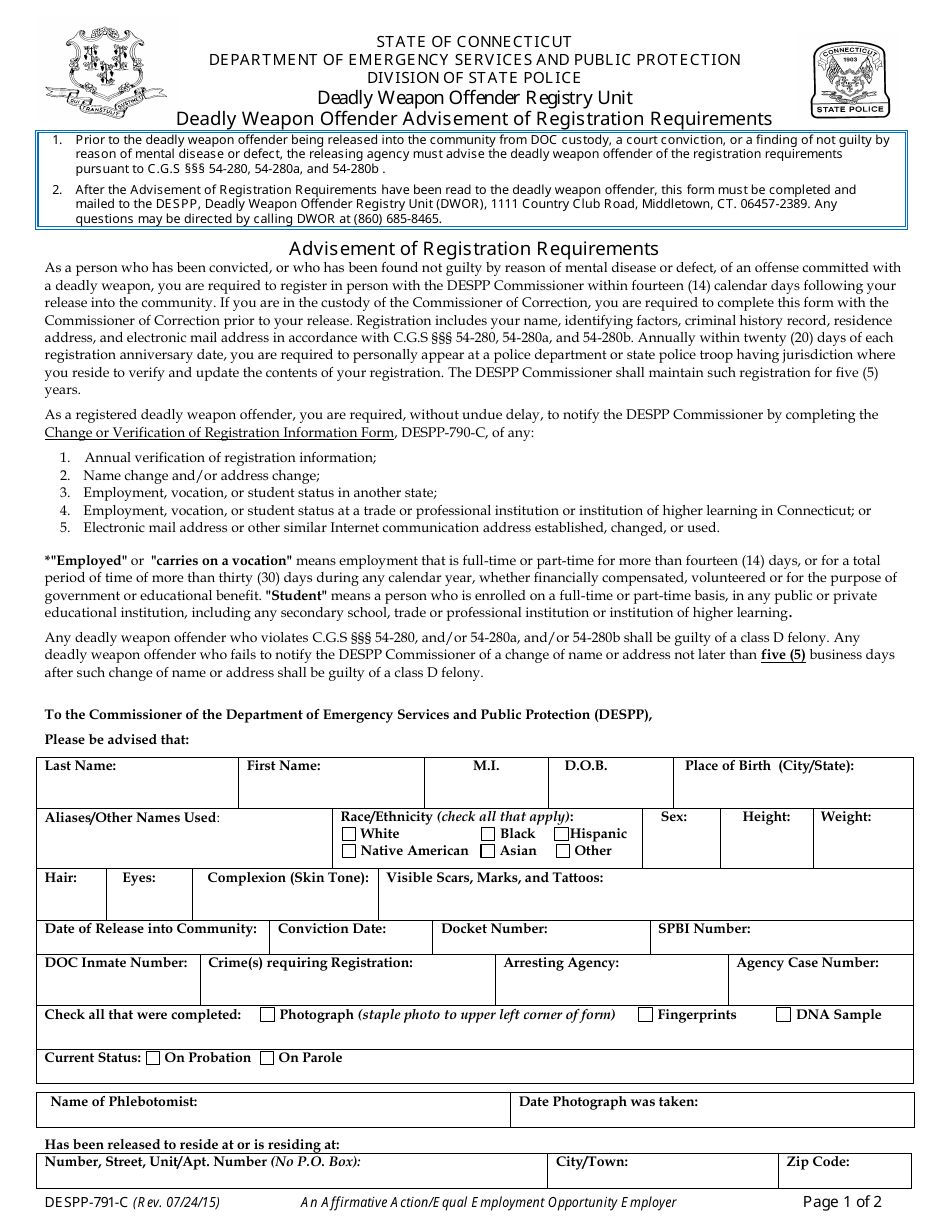 Form DESPP-791-C - Fill Out, Sign Online and Download Printable PDF ...