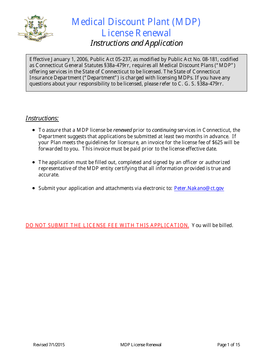 Connecticut Medical Discount Plant (Mdp) License Renewal Form - Fill ...