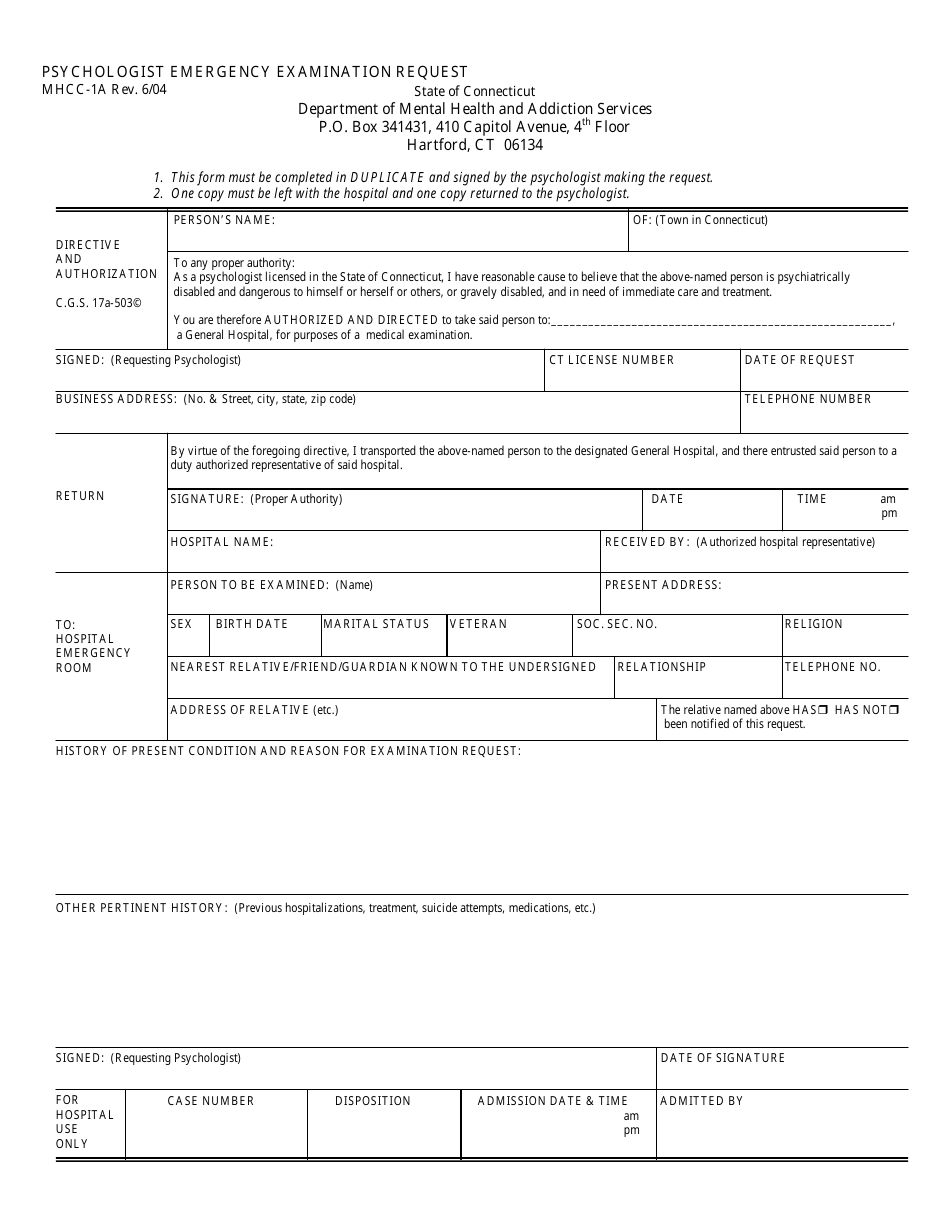 Form MHCC 1A Fill Out Sign Online And Download Printable PDF