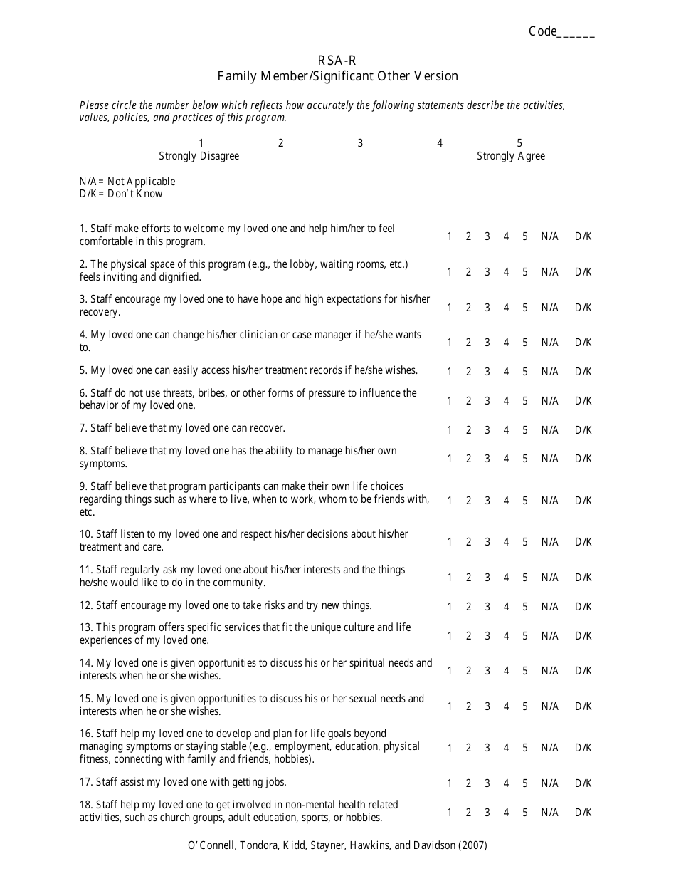 Rsa-R Family Member/Significant Other Version Survey Template Download ...