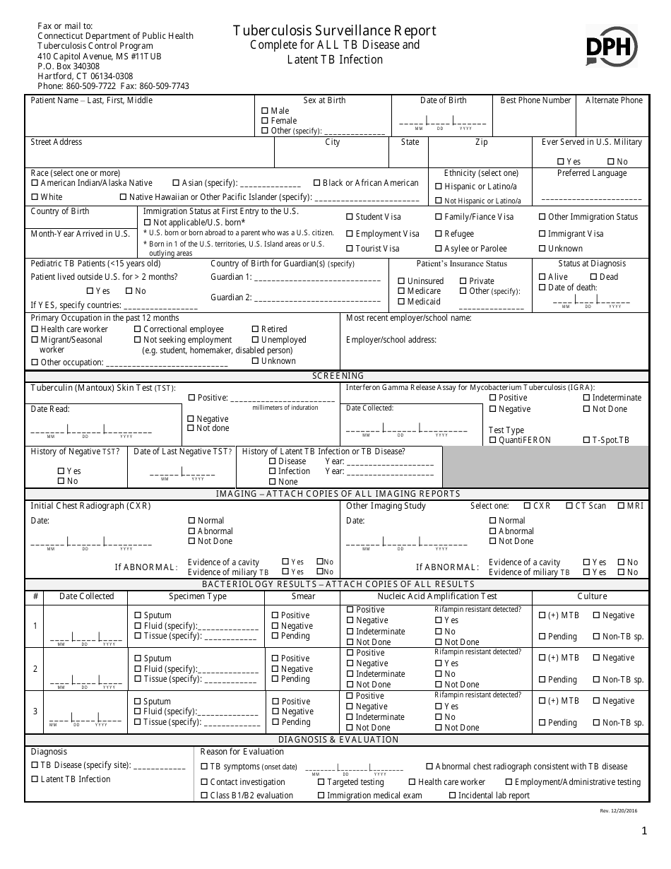 Connecticut Tuberculosis Surveillance Report Form - Fill Out, Sign ...