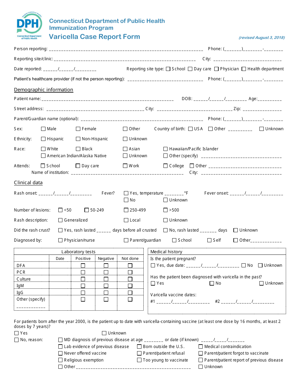 Connecticut Varicella Case Report Form - Fill Out, Sign Online and ...