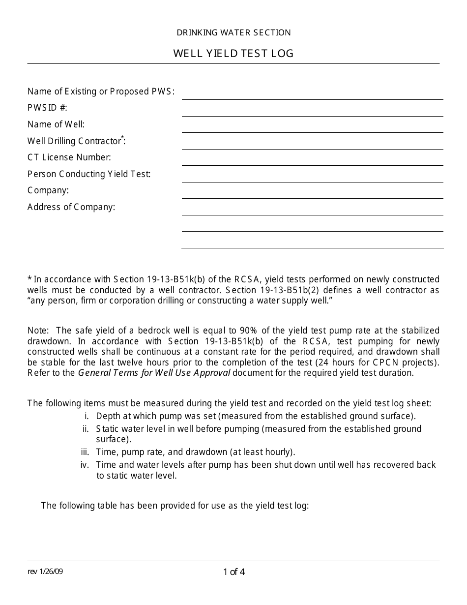 Connecticut Well Yield Test Log - Fill Out, Sign Online and Download ...