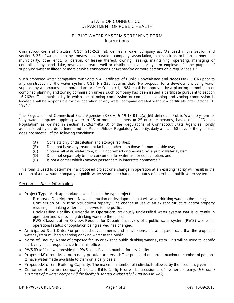 Download Instructions for Form DPH-PWS-SCREEN Public Water System ...
