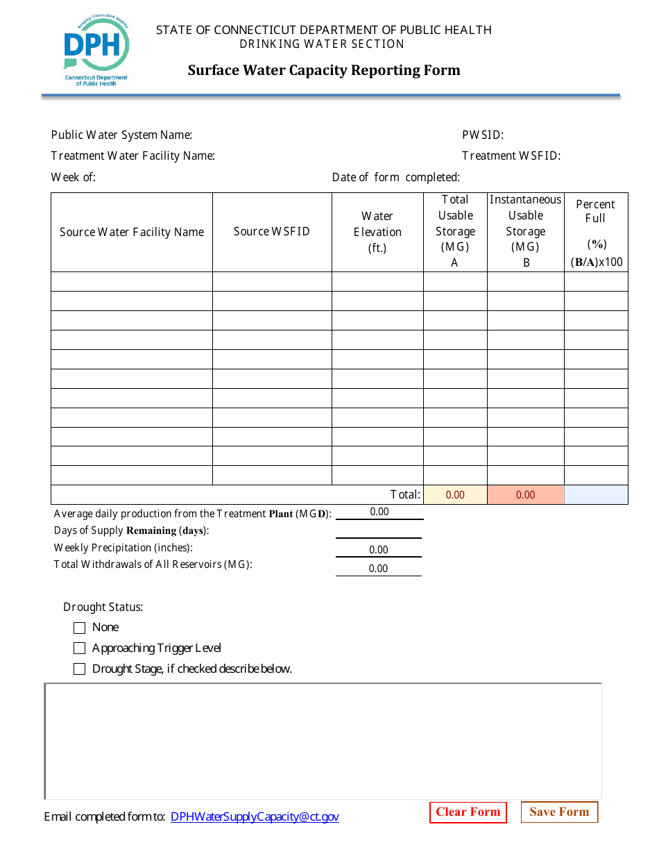 Connecticut Surface Water Capacity Reporting Form - Fill Out, Sign ...