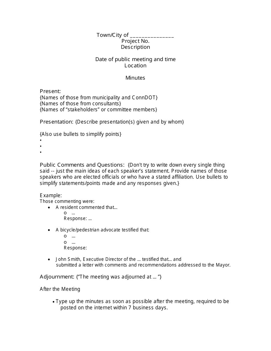 Connecticut Public Meeting Minutes Template Local Bridge Program 