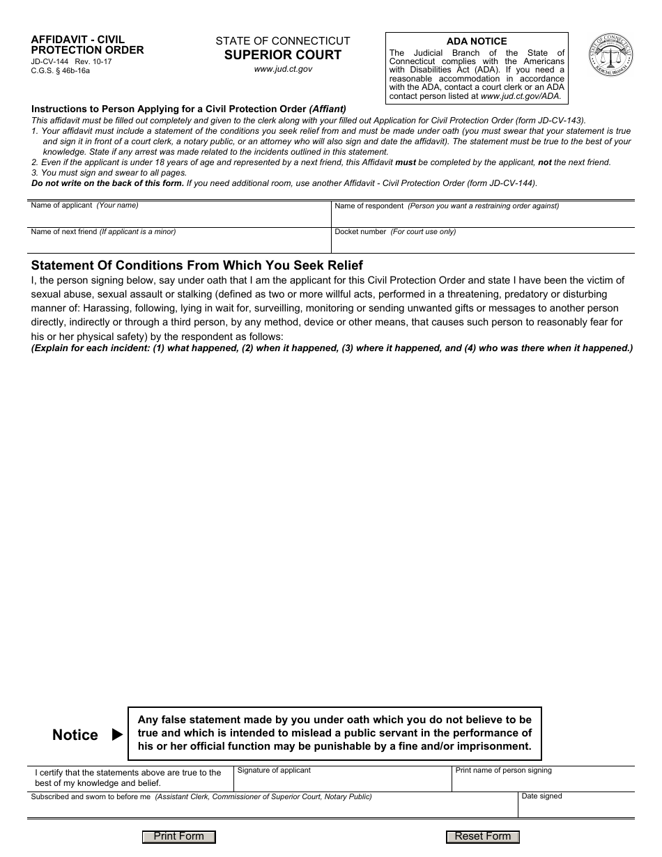 Form JD-CV-144 - Fill Out, Sign Online and Download Fillable PDF ... Form JD-CV-144 - Fill Out, Sign Online and Download Fillable PDF ...