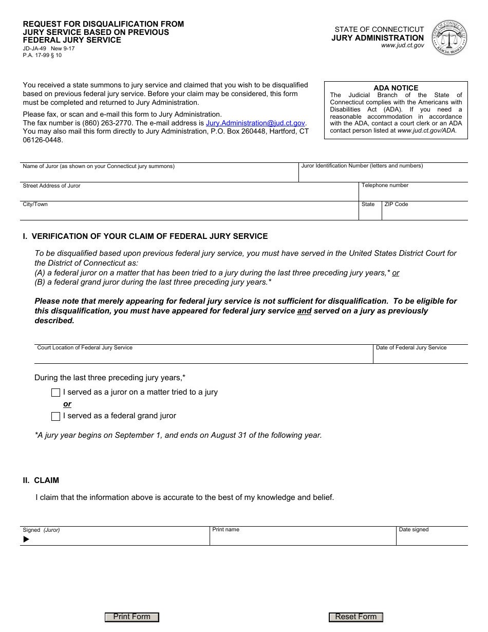 Form JD-JA-49 - Fill Out, Sign Online and Download Fillable PDF ...