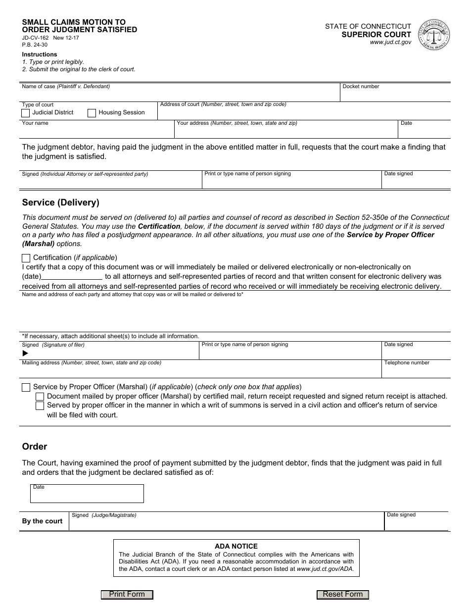 Form JD-CV-162 - Fill Out, Sign Online and Download Fillable PDF ...