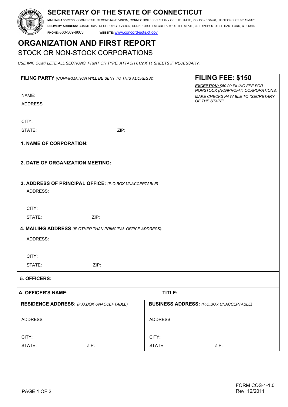 Form COS-1-1.0 - Fill Out, Sign Online and Download Fillable PDF ...