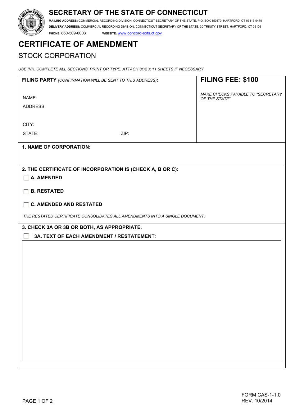 Form CAS-1-1.0 - Fill Out, Sign Online and Download Fillable PDF ...