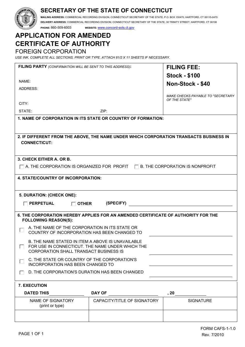 Form CAFS-1-1.0 - Fill Out, Sign Online and Download Fillable PDF ...