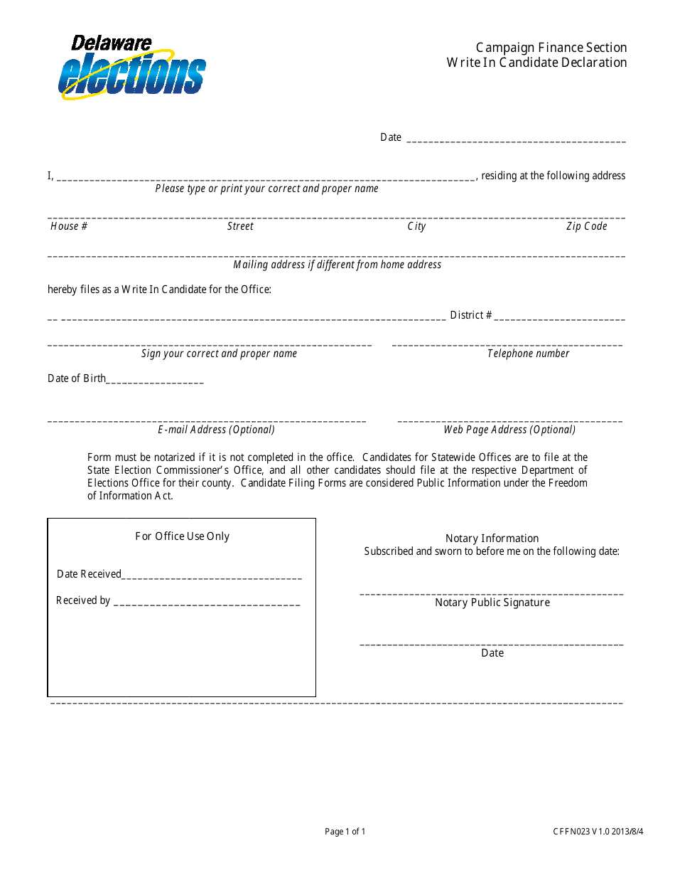Form CFFN023 - Fill Out, Sign Online and Download Printable PDF ...
