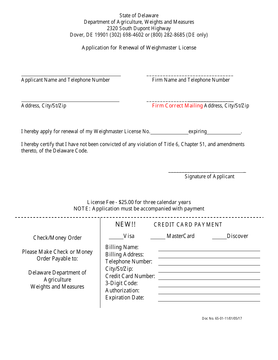 Delaware Application for Renewal of Weighmaster License - Fill Out ...