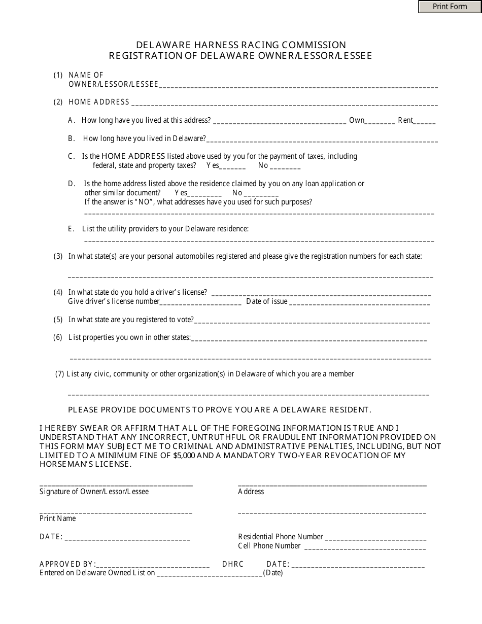 Delaware Registration of Delaware Owner/Lessor/Lessee - Fill Out, Sign ...