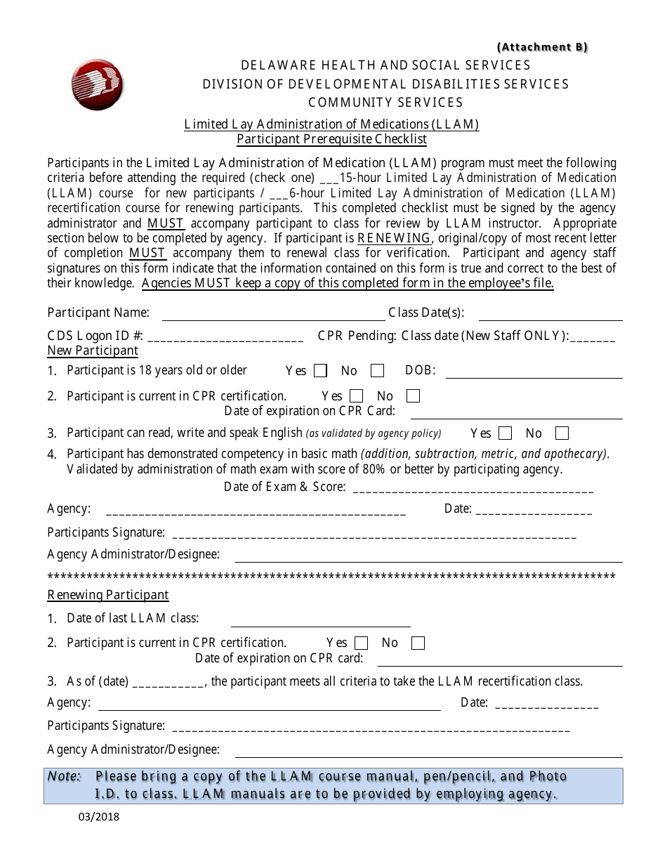 Delaware Limited Lay Administration of Medications (Llam) Participant ...