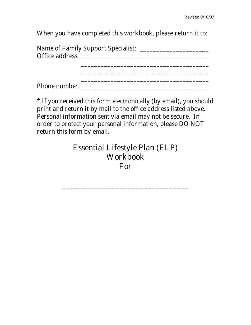Delaware Essential Lifestyle Plan (Elp) Workbook - Fill Out, Sign ...