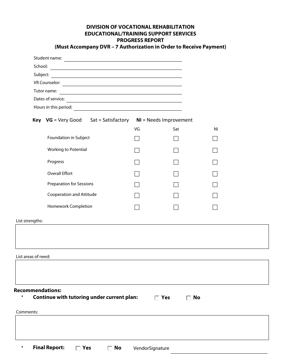 Delaware Educational/Training Support Services Progress Report Form ...