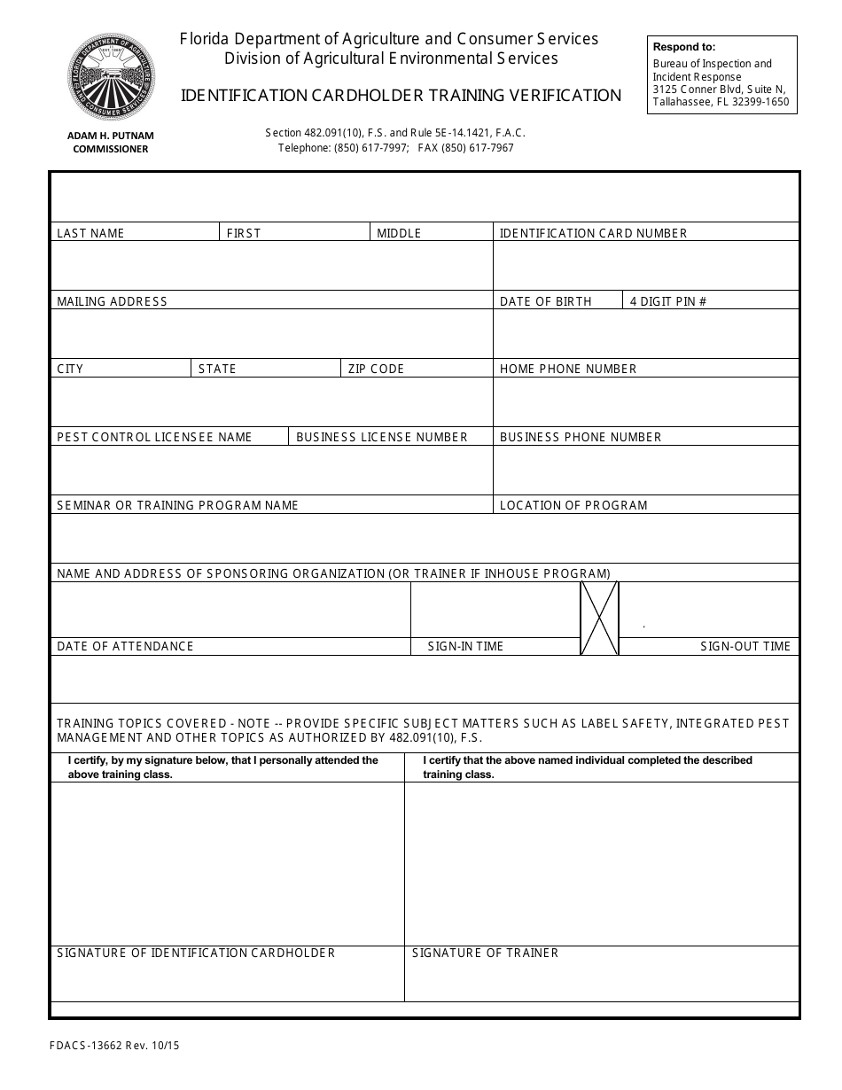 Form FDACS-13662 - Fill Out, Sign Online and Download Fillable PDF ...