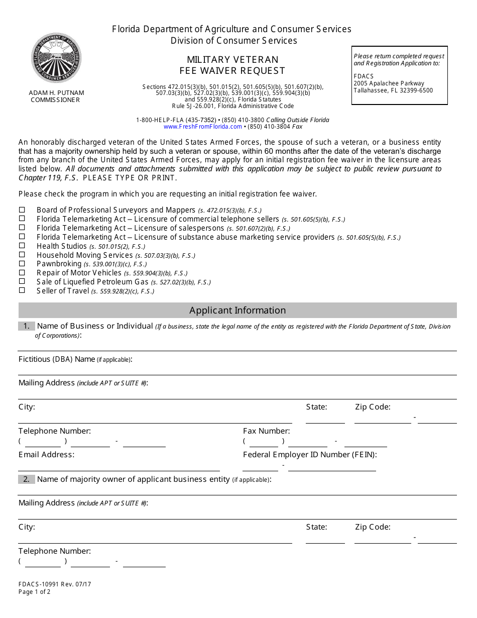Form FDACS-10991 - Fill Out, Sign Online and Download Fillable PDF ...