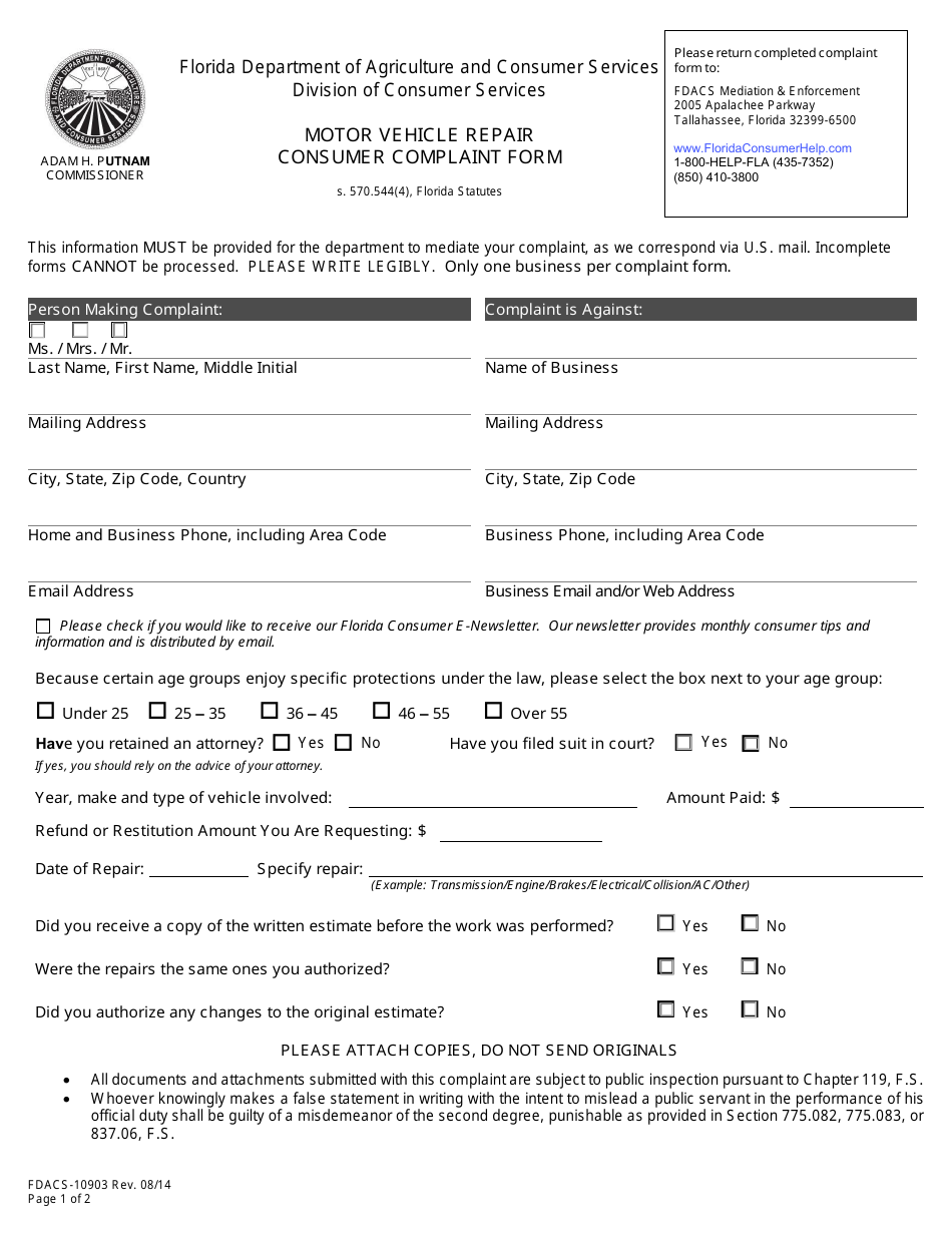 Form FDACS-10903 - Fill Out, Sign Online and Download Fillable PDF ...