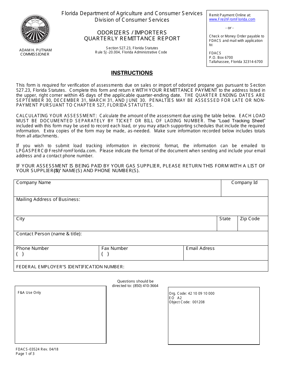 Form FDACS-03524 - Fill Out, Sign Online and Download Printable PDF ...