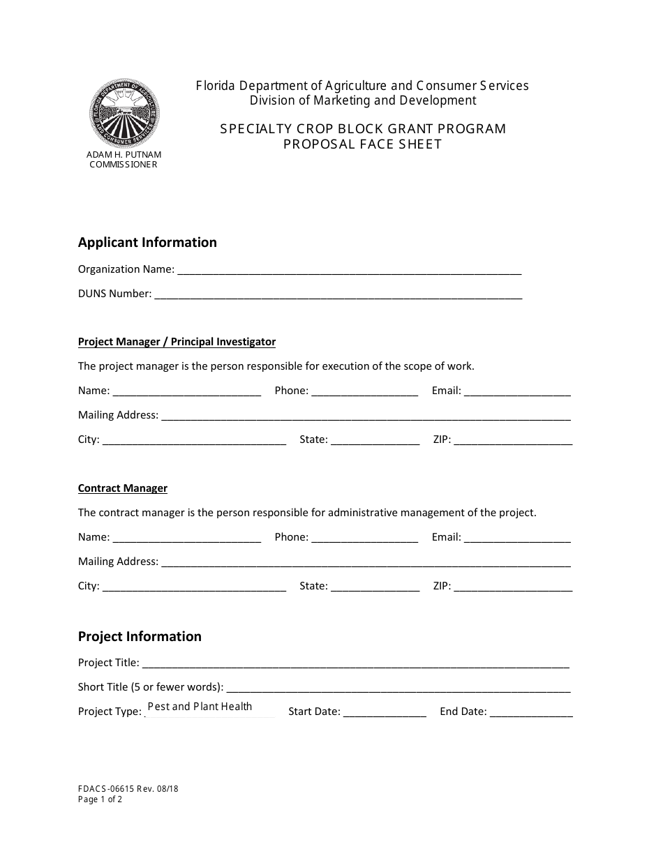 Form FDACS-06615 - Fill Out, Sign Online and Download Fillable PDF ...