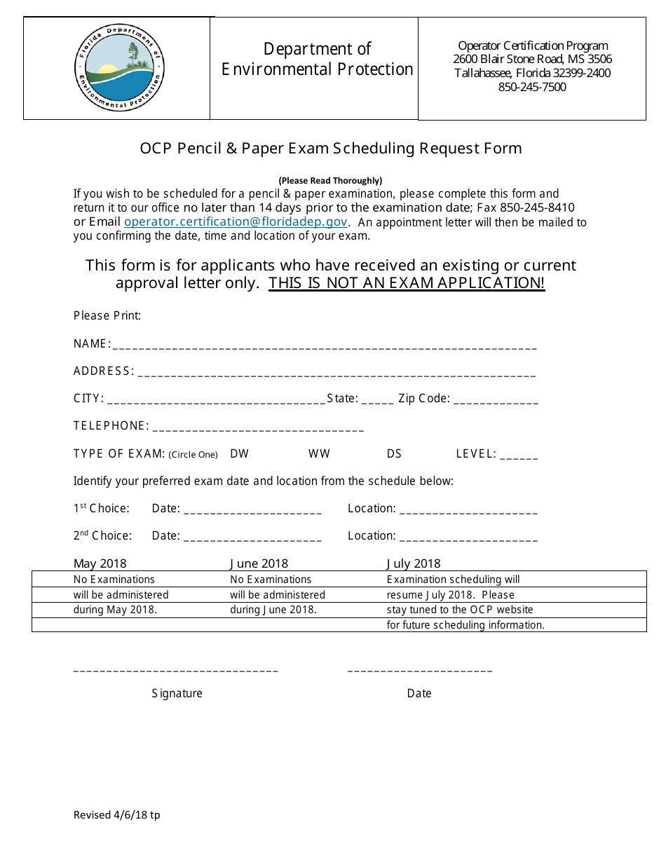 Florida Ocp Pencil & Paper Exam Scheduling Request Form - Fill Out ...