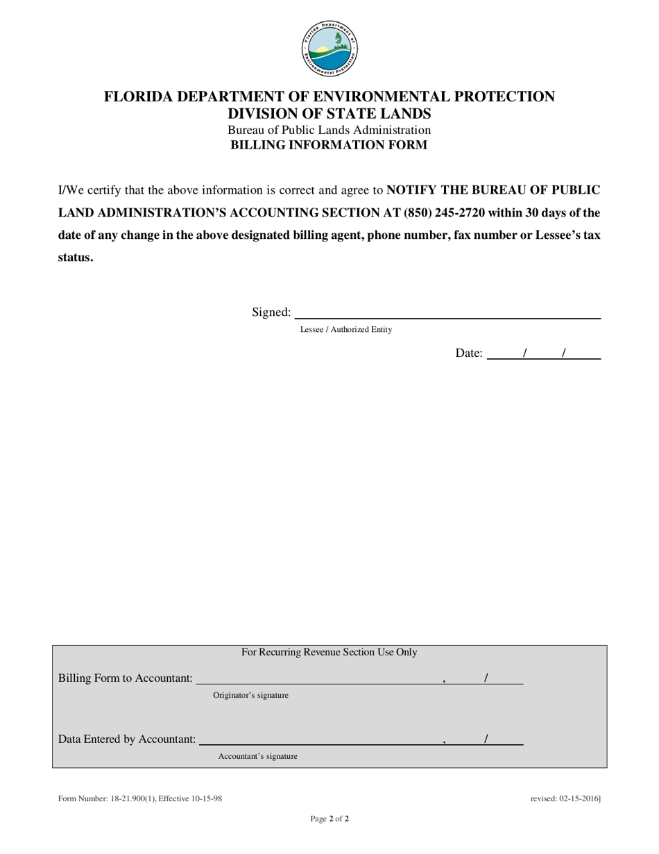 DEP Form 18-21.900(1) Download Printable PDF or Fill Online Billing ...
