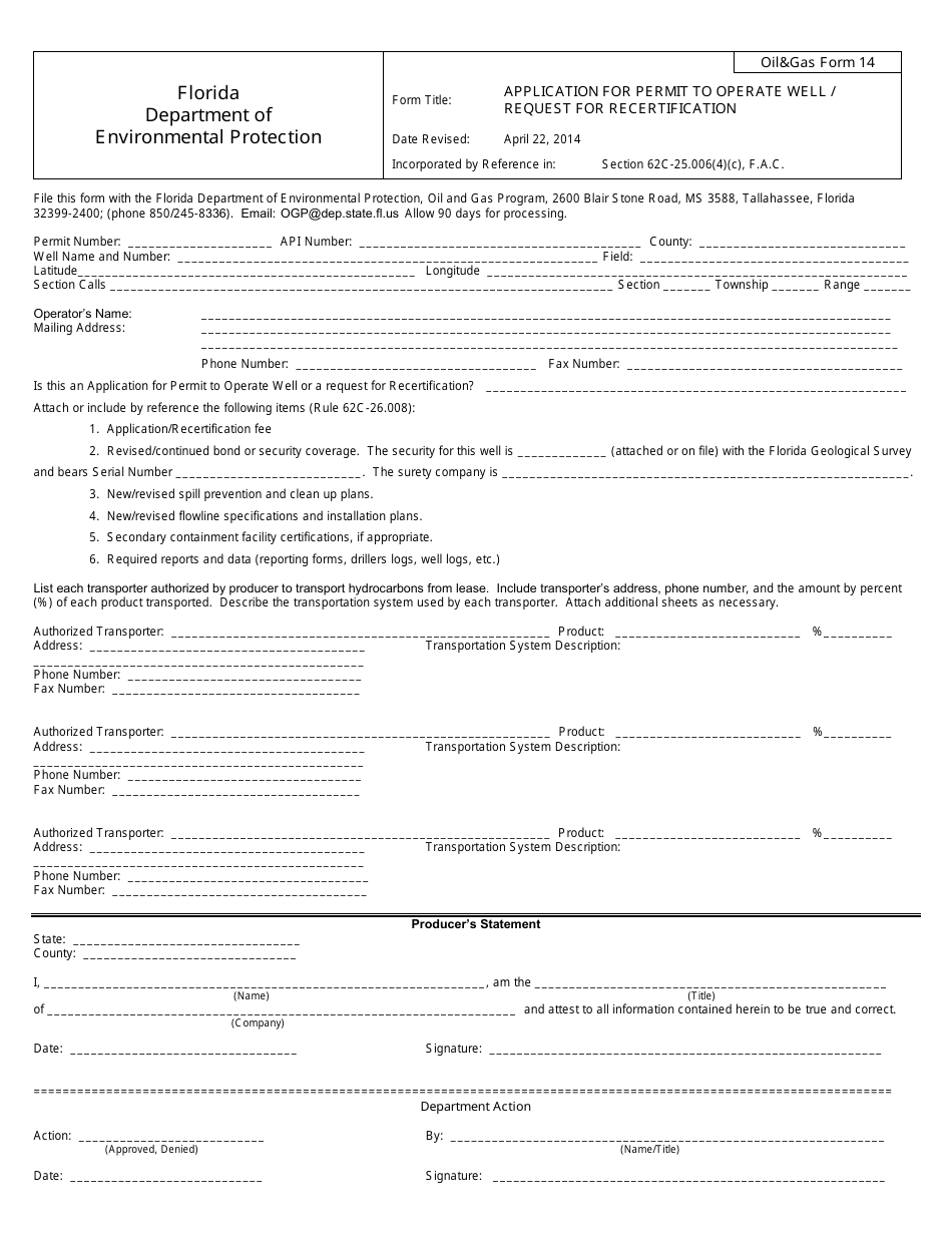 DEP Oil&Gas Form 14 - Fill Out, Sign Online and Download Fillable PDF ...