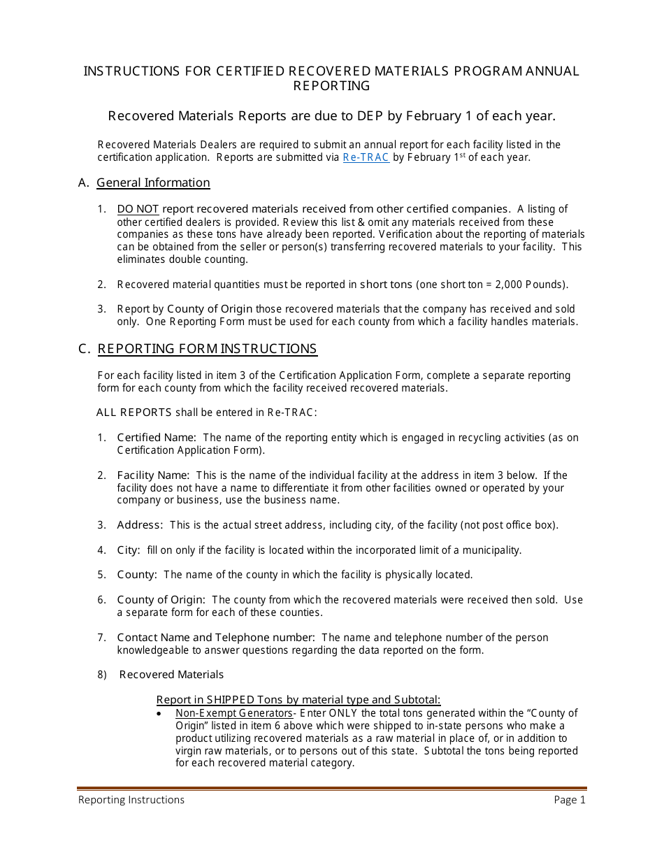 Download Instructions for DEP Form 62-722.400(9)(B) Certified Recovered ...