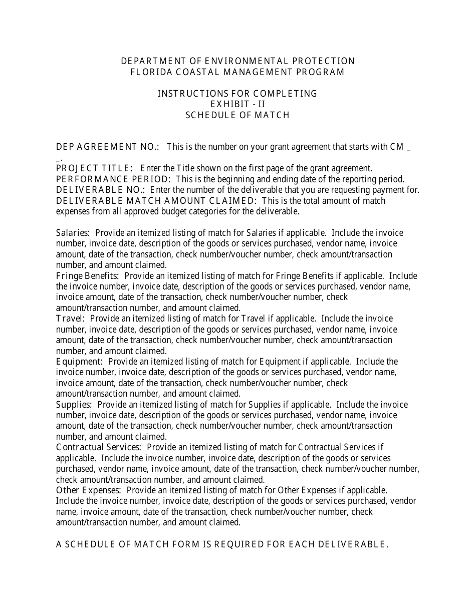 Download Instructions for Form II Schedule of Match PDF | Templateroller