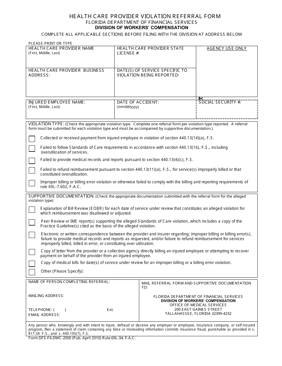Form DFS-F6-DWC-2000 - Fill Out, Sign Online and Download Fillable PDF ...