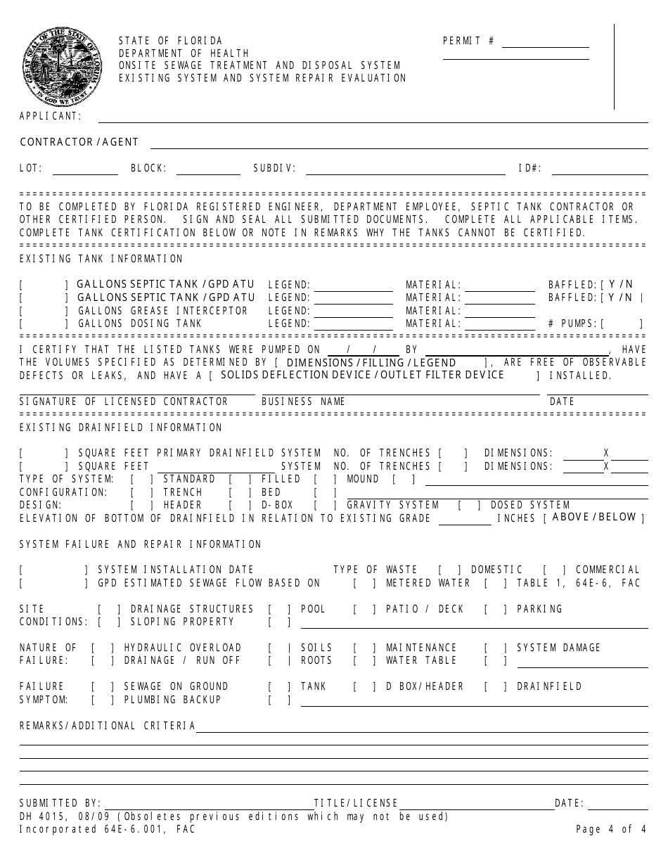 Form DH4015 - Fill Out, Sign Online and Download Fillable PDF, Florida ...
