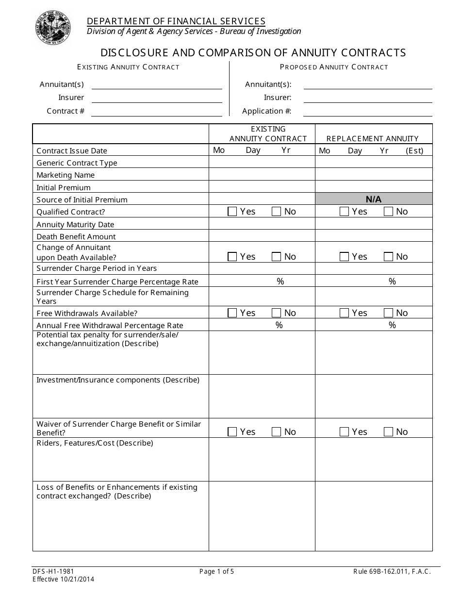 Form DFS-H1-1981 - Fill Out, Sign Online and Download Printable PDF ...