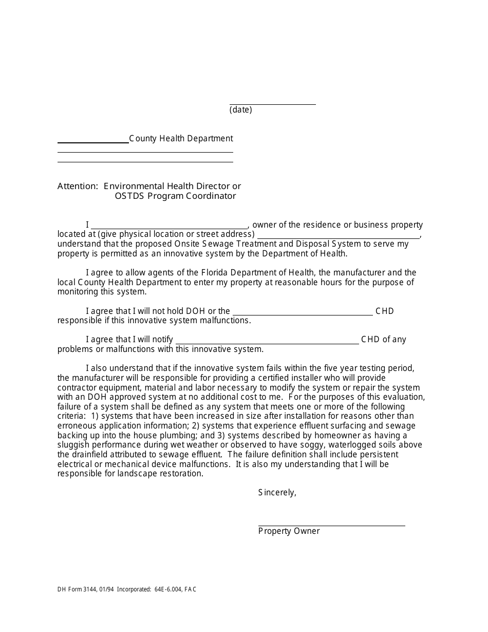Form DH3144 - Fill Out, Sign Online and Download Printable PDF, Florida ...