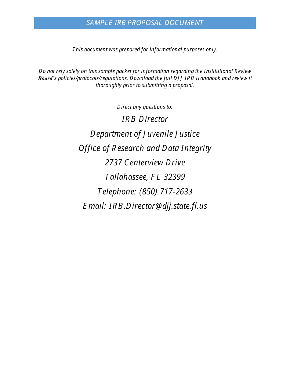 Florida Irb Proposal Document - Sample - Fill Out, Sign Online and ...