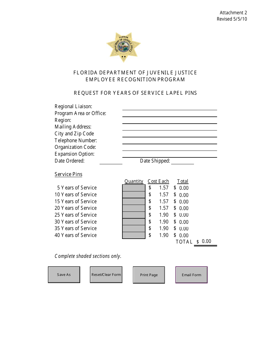Florida Request for Years of Service Lapel Pins - Fill Out, Sign Online ...